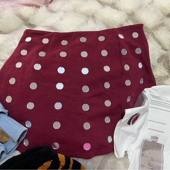 QUEEN OF SPARKLES | Skirts | Queen Of Sparkles Maroon Mirror Skort ...